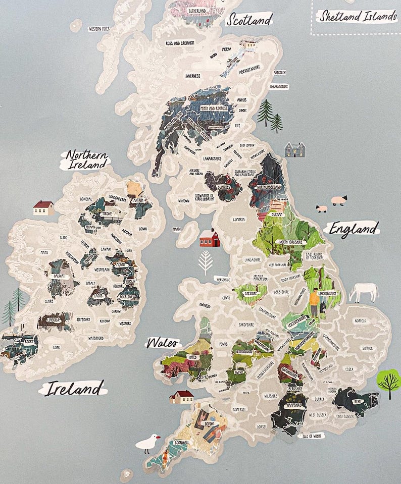 Personalised Scratch off Map Hand Drawn Watercolour UK MAP of England ...