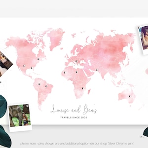 Personalised World Travel Push Pin Map - Watercolour - 100 FREE Pins ...