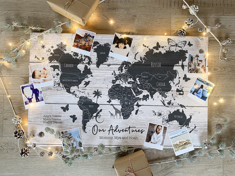 Personalised World Travel Push Pin Map Wood Effect Colour - Etsy