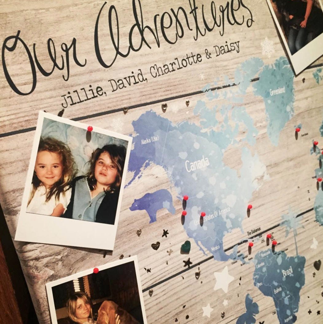 Personalised World Travel Push Pin Map Watercolour Wood | Etsy UK