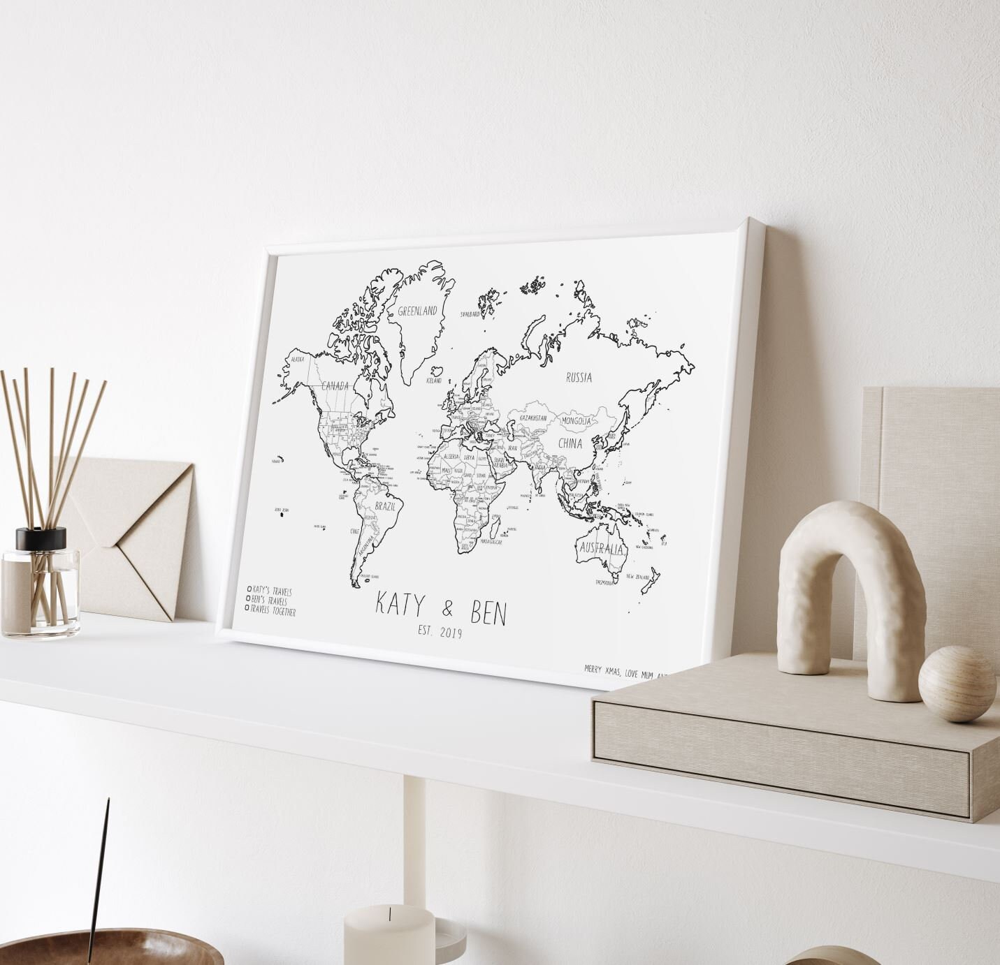 Personalised World Travel Push Pin Map Framed - Etsy