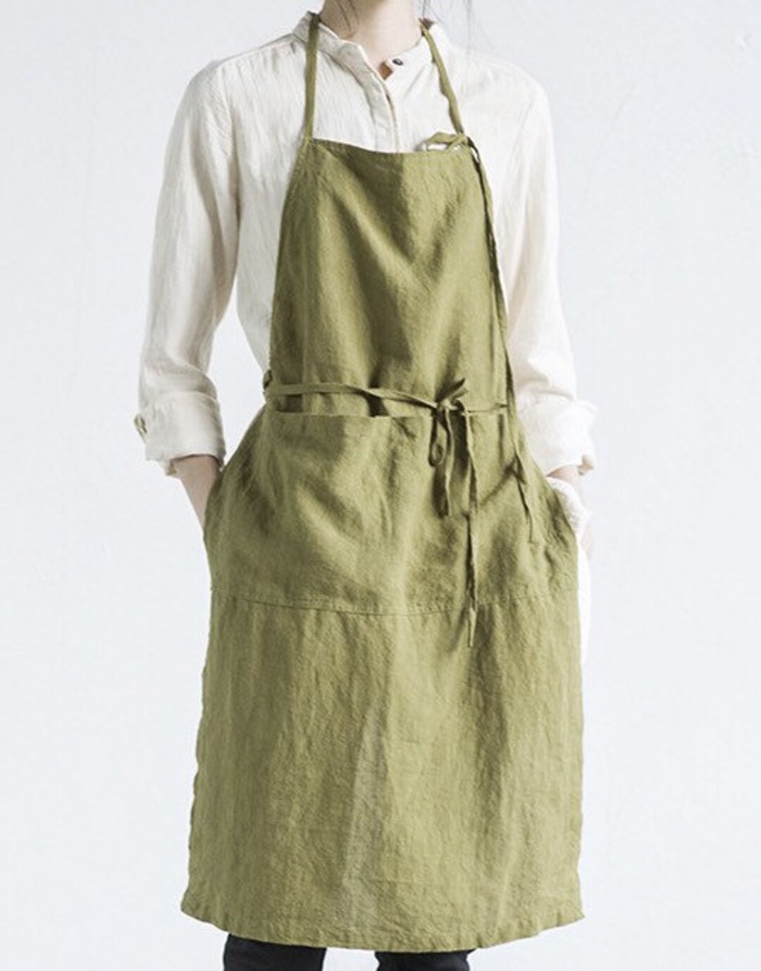 Natural Linen Apron, Basic Kitchen Linen Apron, Natural Soft Apron ...