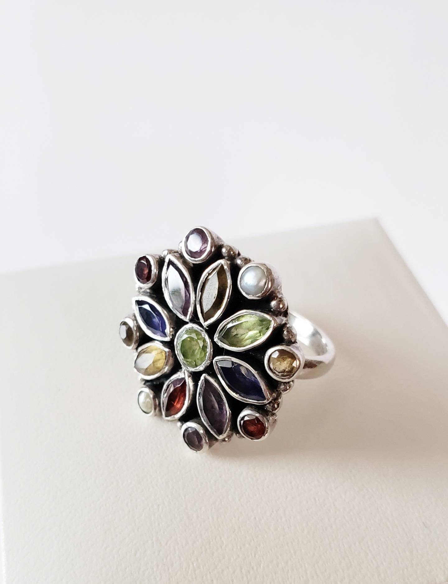Multi Gemstone Ring vintage sterling silver size 5-1/2 | Etsy