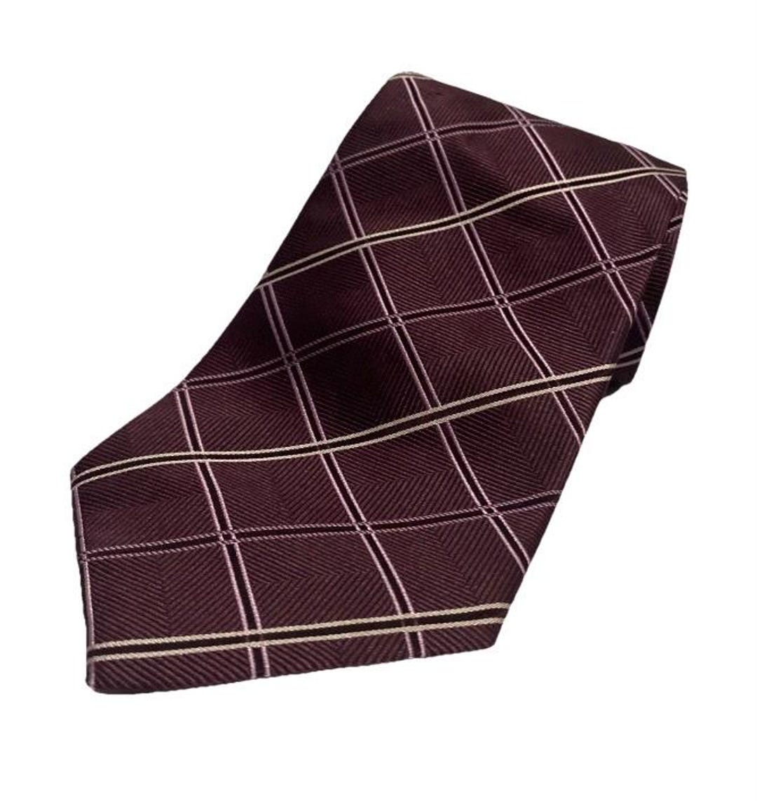 M & S Italian Fine Silk Red White Striped Embroidered Men’s Tie Necktie ...