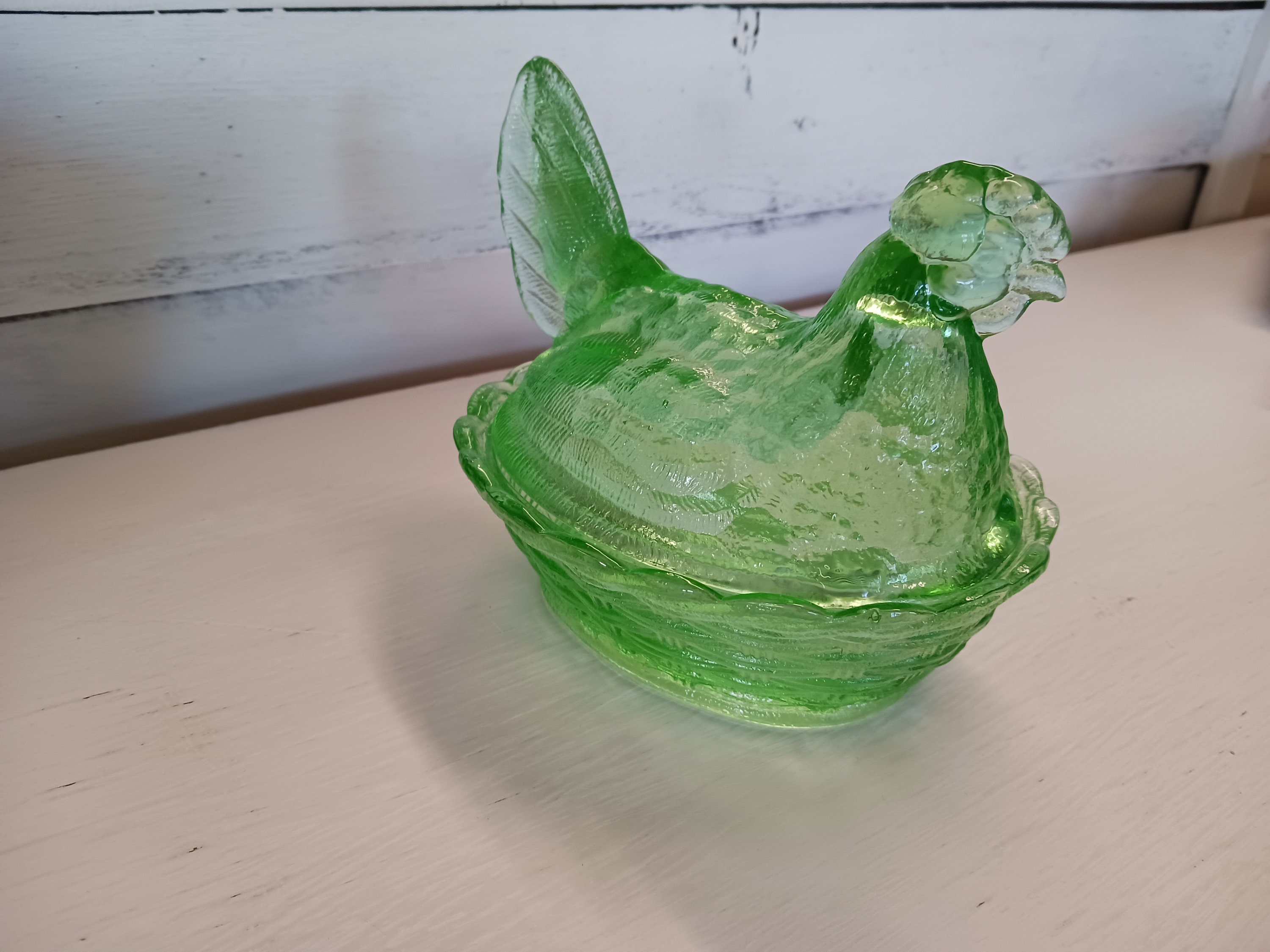 Depression Style Glass Green Hen on Nest Candy Dish - Etsy