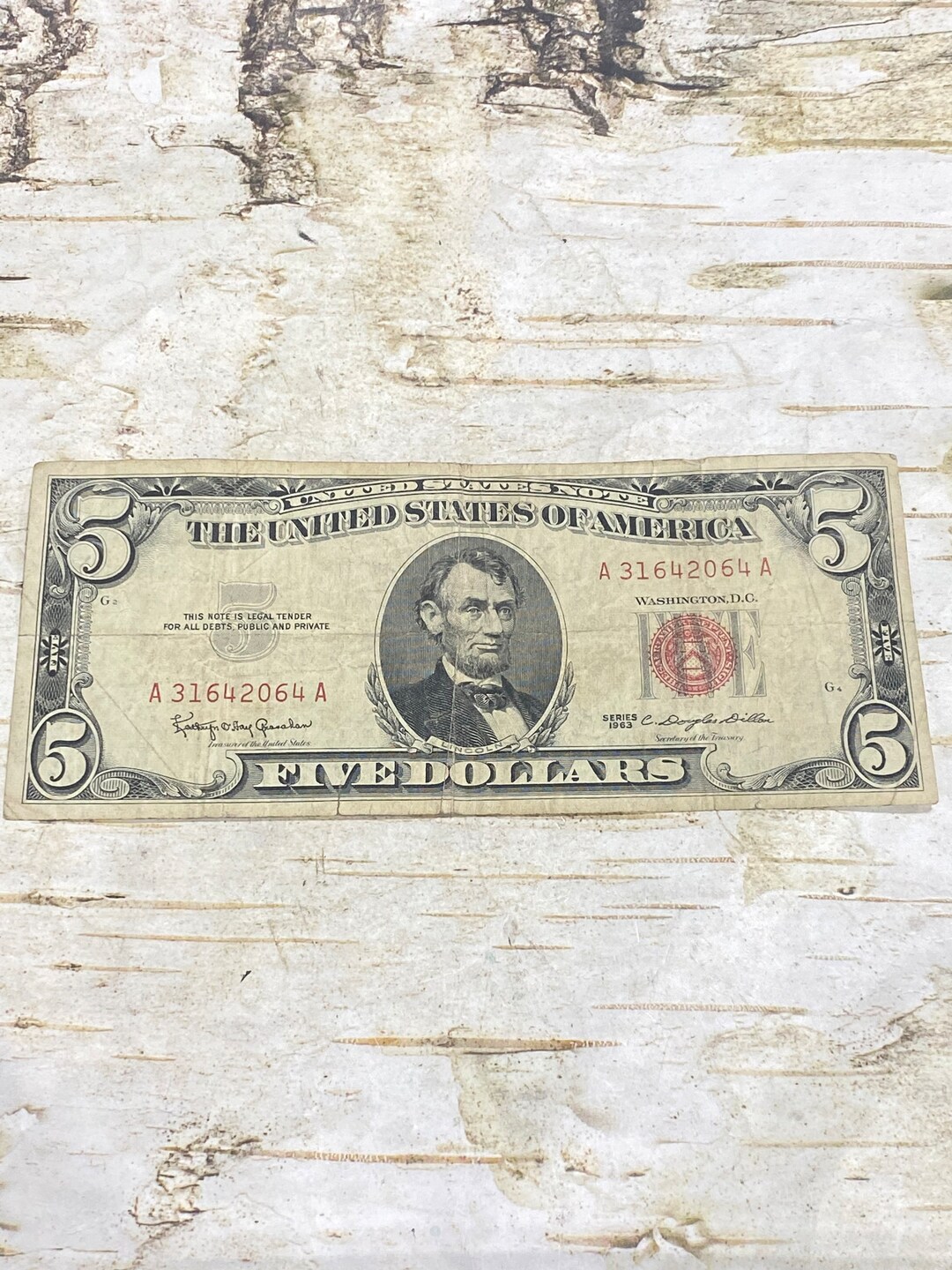 1963 5 Dollar Red Seal Note Lincoln Federal Reserve United - Etsy