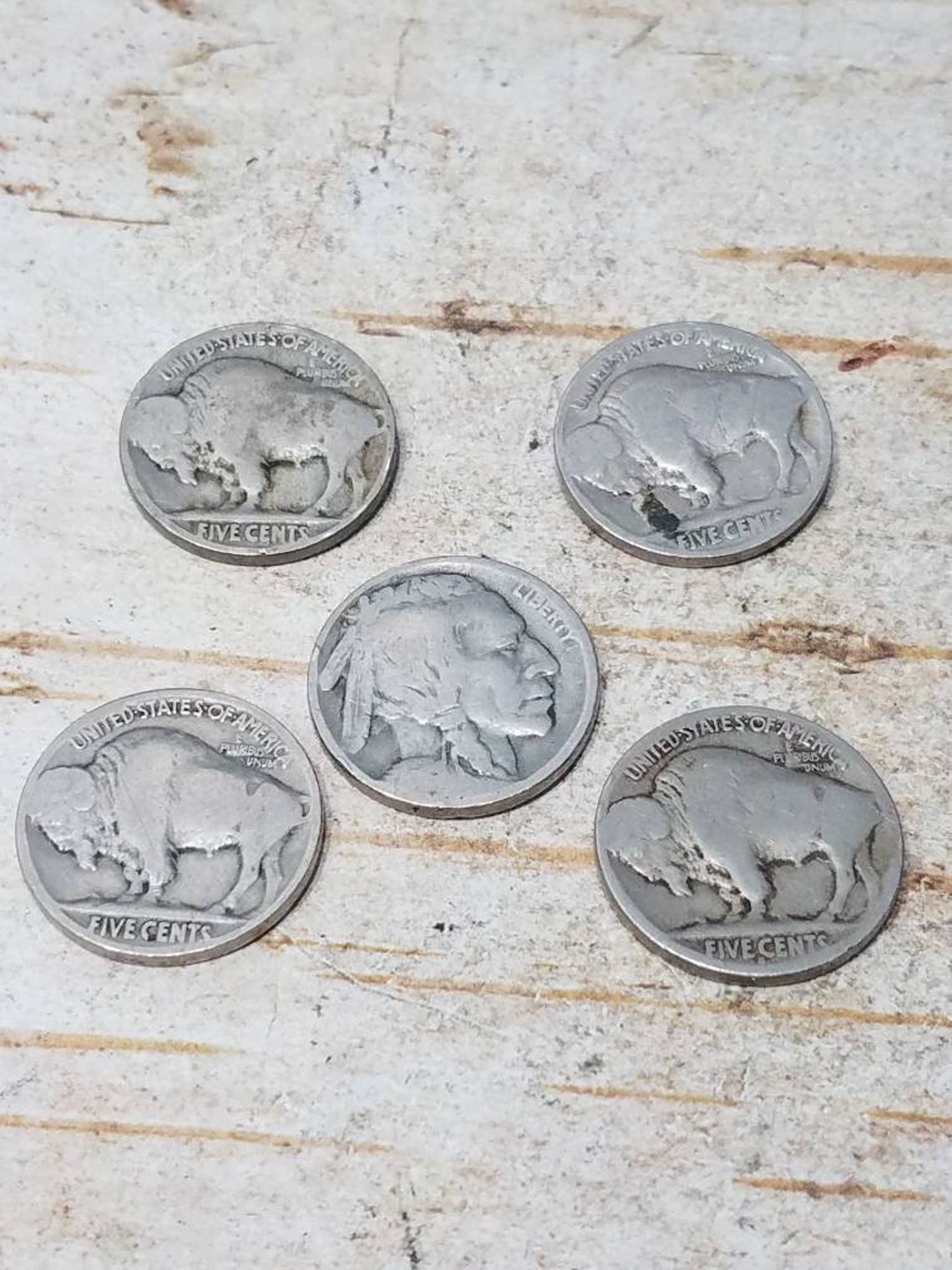 Lot of 5 Buffalo Nickels, Indian Head Nickels, Five Cent Piece, 1913 to ...