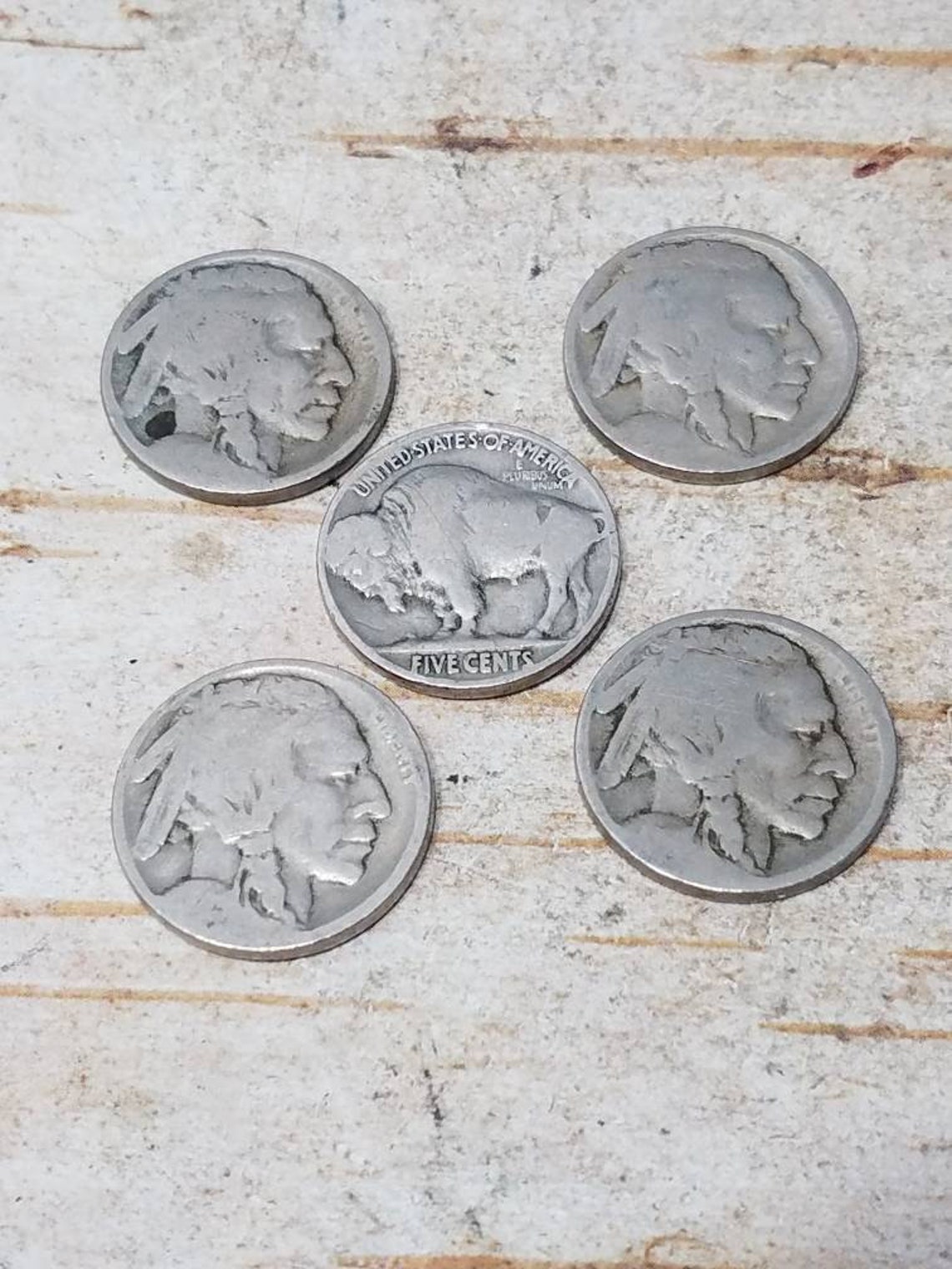Lot of 5 Buffalo Nickels, Indian Head Nickels, Five Cent Piece, 1913 to ...