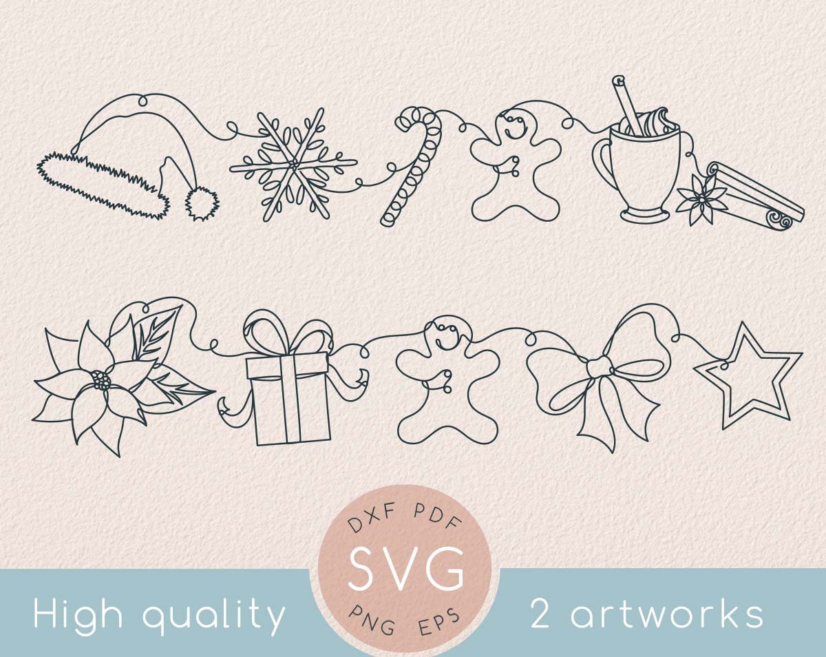 One Line Art Merry Christmas Bundle Svg Set Circle Frame Svg - Etsy