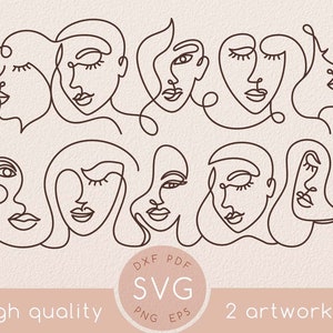 One Line Woman Abstract Face Svg Drawing, Coffee Mug Svg Designs ...