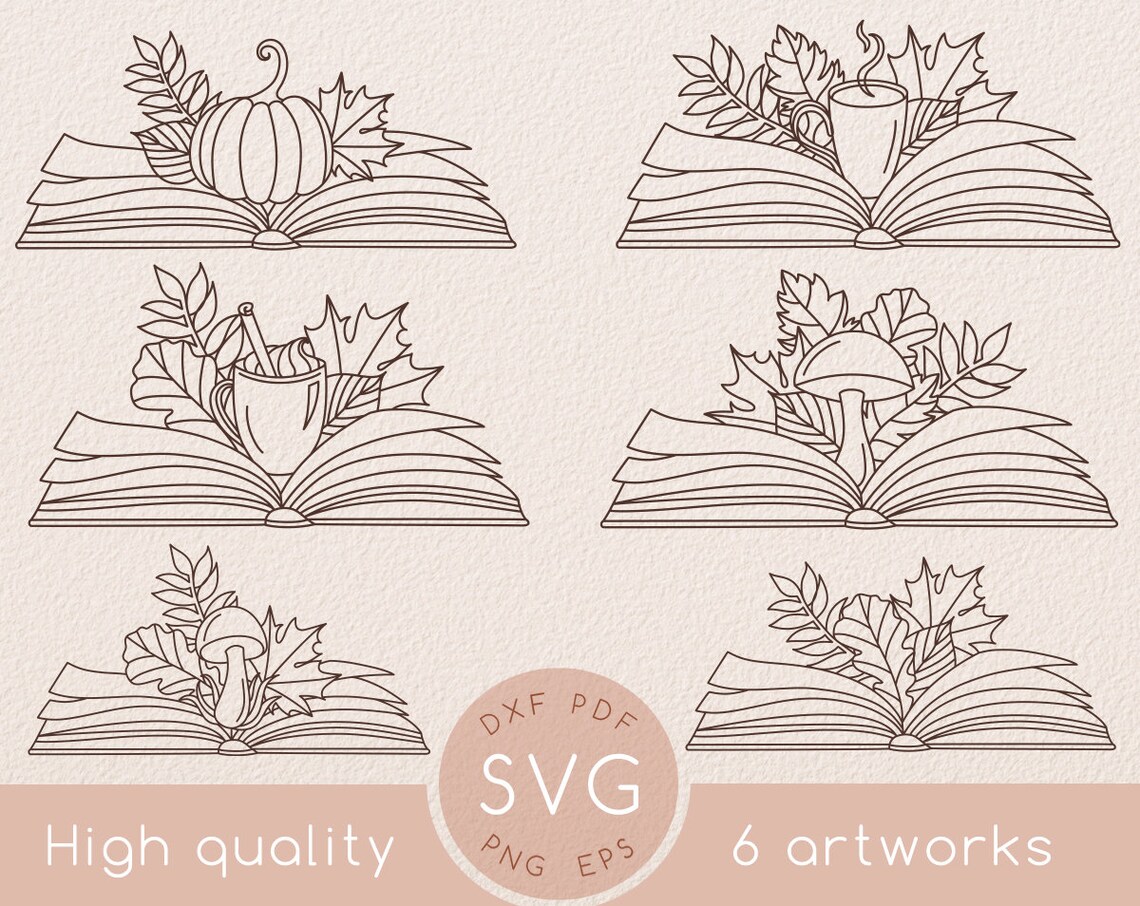 Autumn Leaves With Book Svg Set Fall Leaf Clipart Book Lover - Etsy