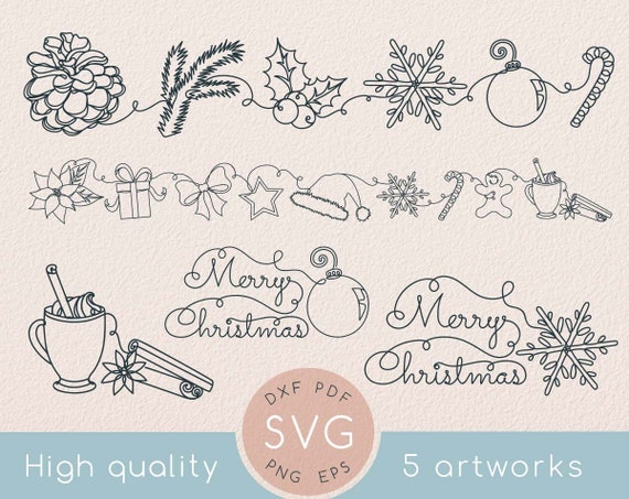 One Line Art Merry Christmas Svg Set Single Line Poinsettia | Etsy