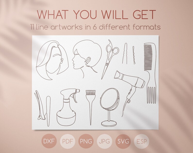 One line art kapper svg tekening set Schoonheidssalon single - Etsy ...