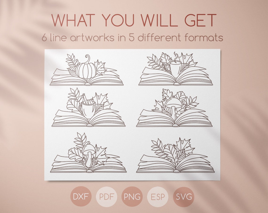 Autumn Leaves With Book Svg Set Fall Leaf Clipart Book Lover - Etsy