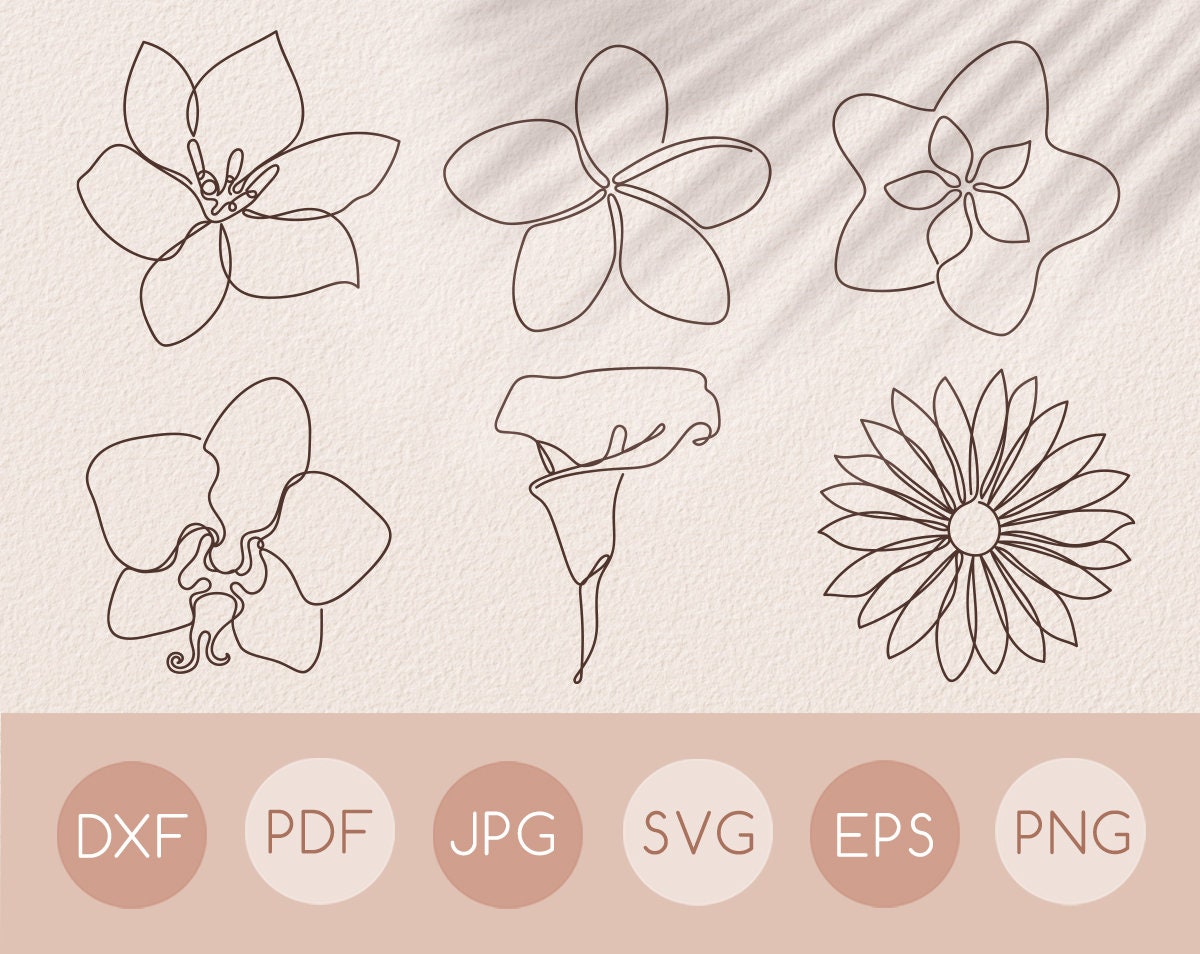 One Line Beautiful Floral Svg Drawing Set, Single Line Drawing Daisy ...