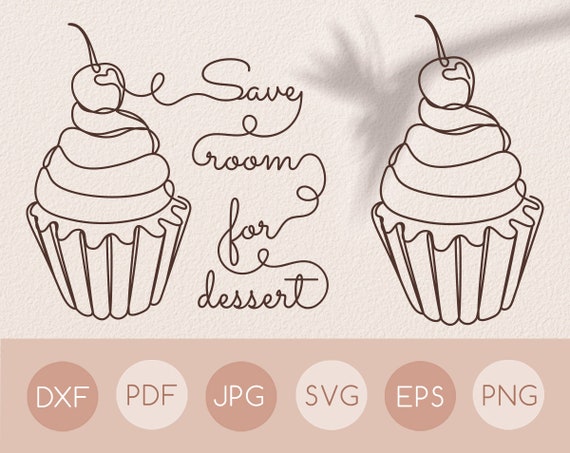 One Line Cupcake Quote Clipart Svg Drawing Dessert Minimal - Etsy