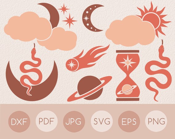 Ilustración plana celeste svg file set Boho luna y estrellas - Etsy México