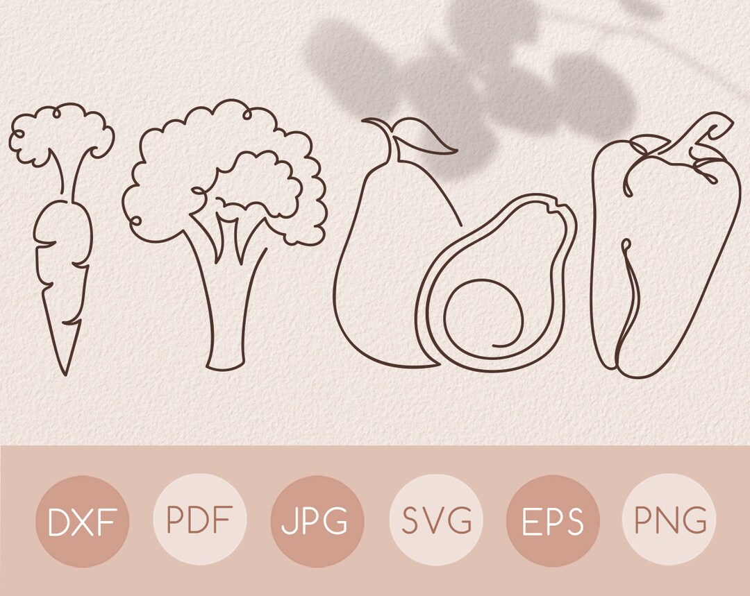 One Line Vegetables Clipart Svg Set, Botanical Minimal Single Line Clip ...