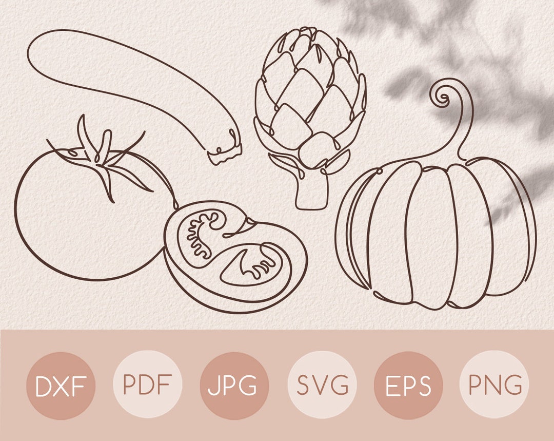 One Line Vegetables Clipart Svg Set, Botanical Minimal Single Line Clip ...