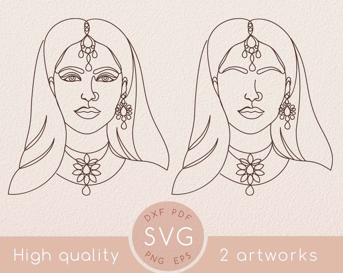 Hindu svg One line Indian woman svg drawing Woman from India Abstract ...
