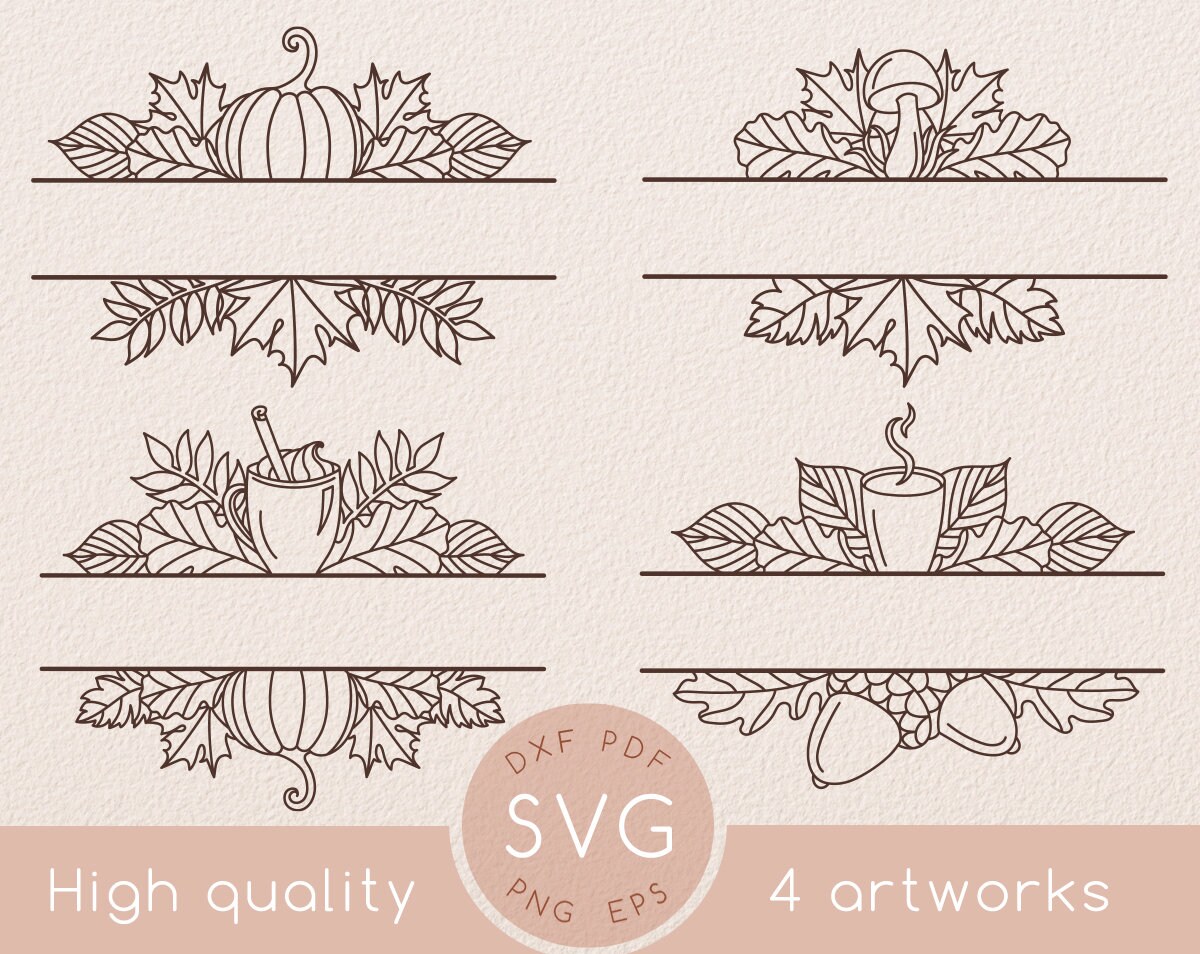 Autumn Leaves Frame Svg Set Fall Leaf Clipart Monogram Line - Etsy