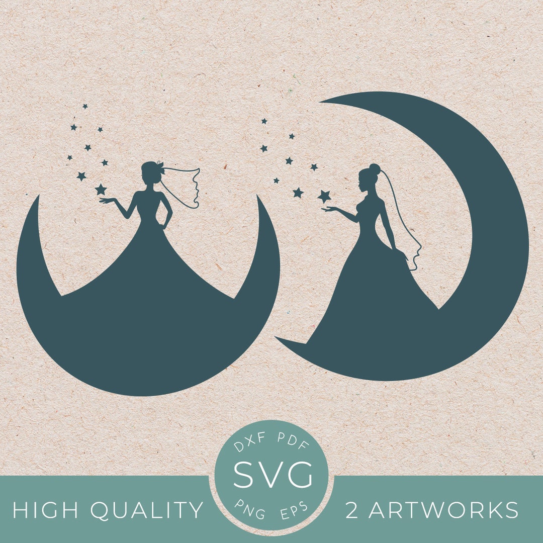 Woman Bride Silhouette Svg Set, Princess Bride to Be, Magic Crescent ...