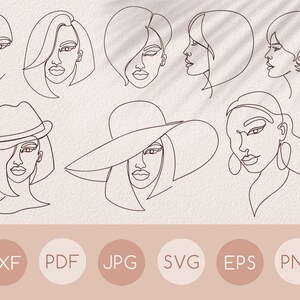 One Line Women Face BUNDLE Svg Drawing, Minimal Floral Single Line Art ...
