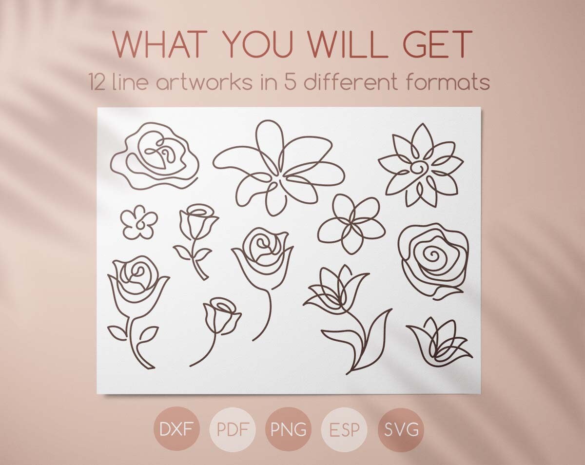 One Line Abstract Flower Svg Drawing Set Abstract Minimalist - Etsy