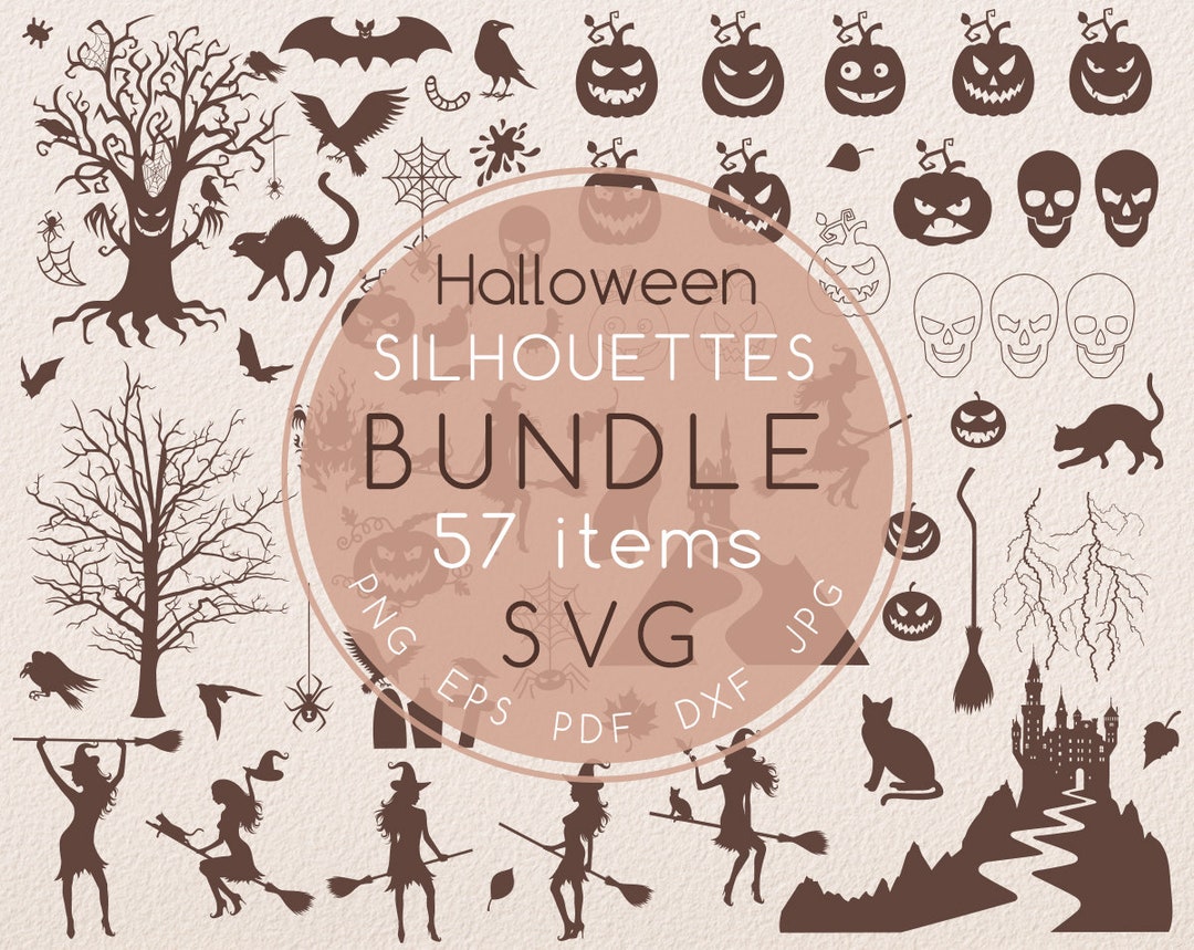 Halloween BUNDLE Silhouette Svg Set, Pumpkin Face Clipart, Horror for ...