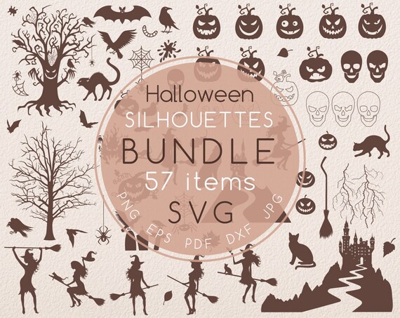 Halloween BUNDLE Silhouette Svg Set Pumpkin Face Clipart - Etsy
