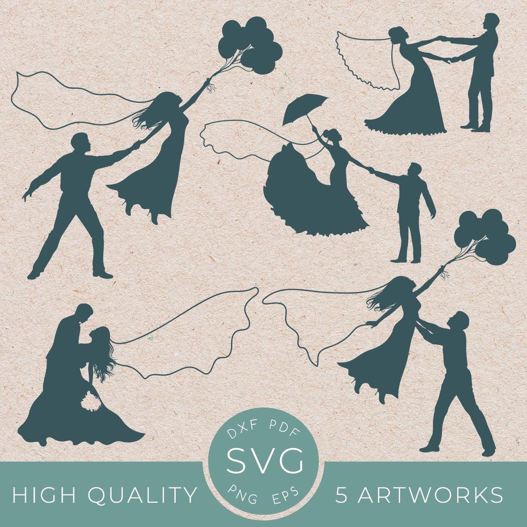 Couple Wedding Silhouette Svg Set, Woman Bride, Princess Bride to Be ...