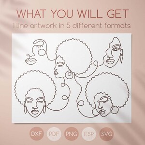 Afro Woman Svg, One Line Black Woman Face Drawing Set, Abstract African ...