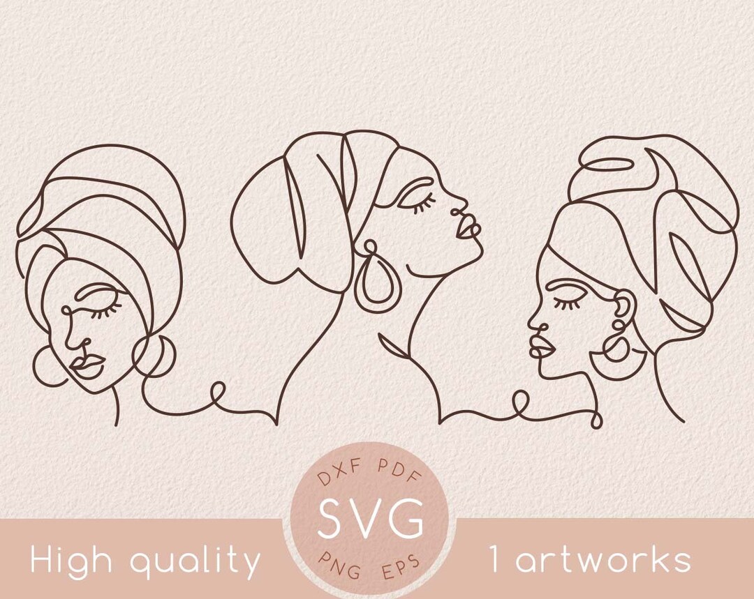 Afro Woman Svg, One Line Black Woman Face Drawing Set, Abstract African ...