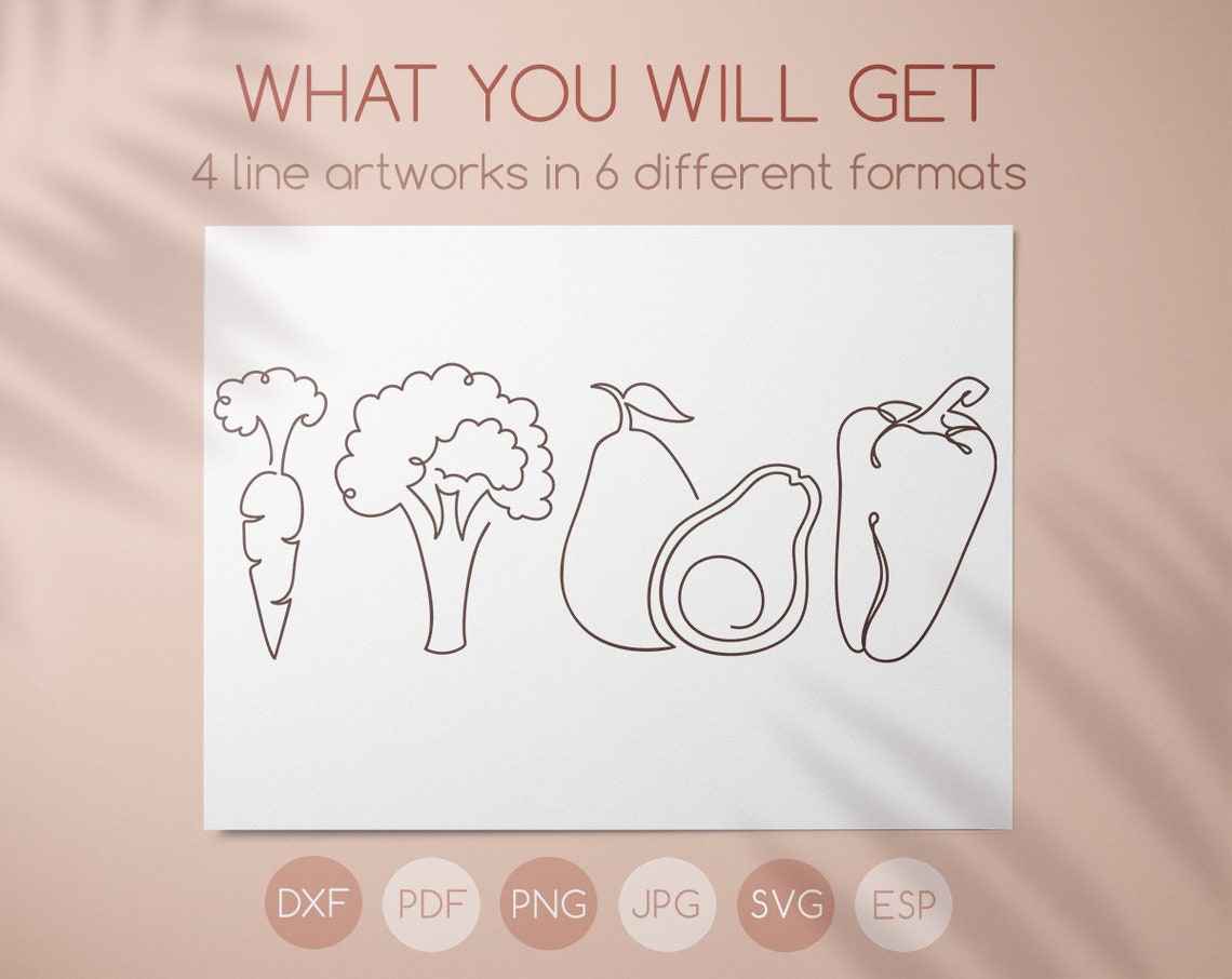 One Line Vegetables Clipart Svg Set Botanical Minimal Single - Etsy