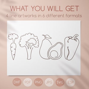 One Line Vegetables Clipart Svg Set, Botanical Minimal Single Line Clip ...