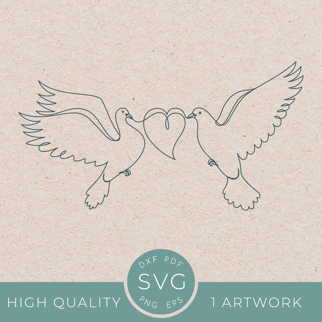 One Line Dove Svg Drawing, Valentine Heart Cup Single Line Art, Pigeon ...