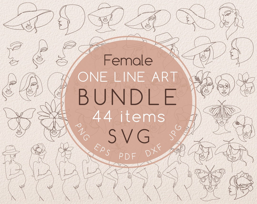 One Line Women Face BUNDLE Svg Drawing, Minimal Floral Single Line Art ...