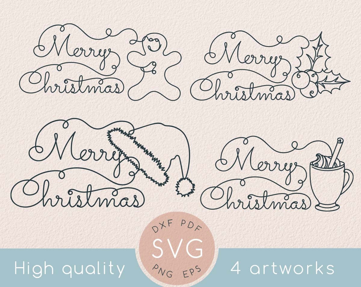 One Line Art Merry Christmas Bundle Svg Set Circle Frame Svg - Etsy