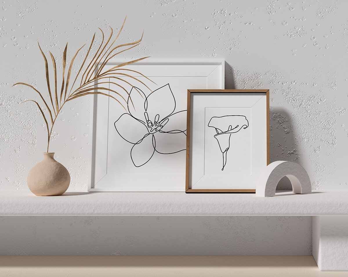 One Line Beautiful Floral Svg Drawing Set, Single Line Drawing Daisy ...