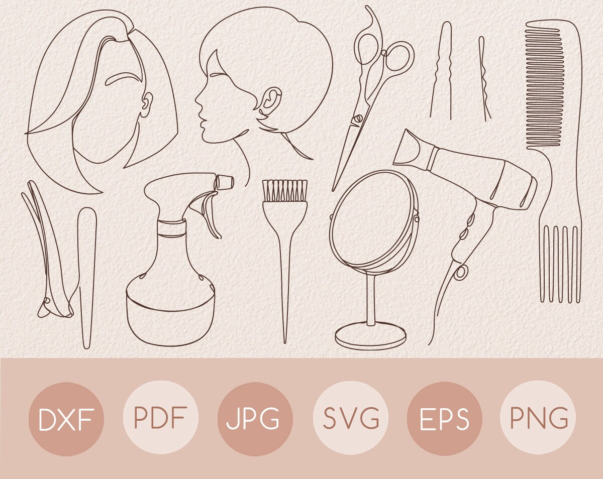 One line art kapper svg tekening set Schoonheidssalon single - Etsy ...