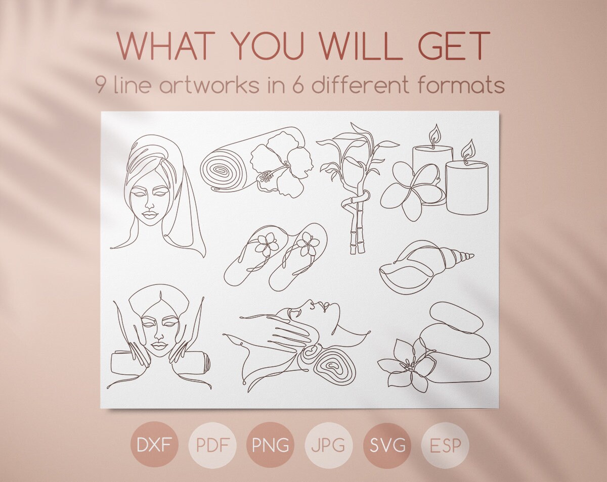 One Line Art Spa Svg Drawing Set Beauty Salon Single Line Art - Etsy