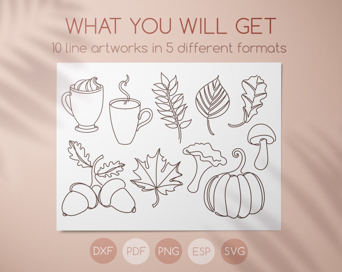 One Line Art Autumn Leaves Svg Set Fall Leaf Clipart Single - Etsy