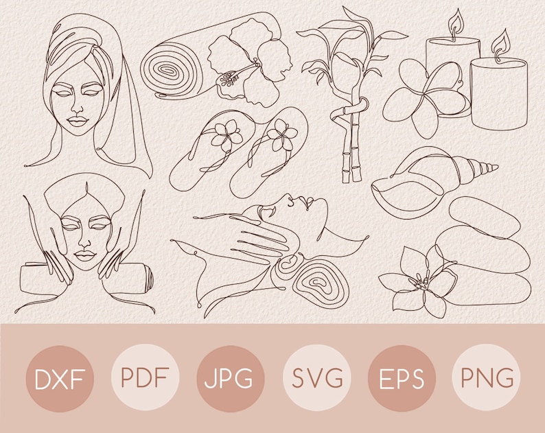 One Line Art Spa Svg Drawing Set Beauty Salon Single Line Art - Etsy