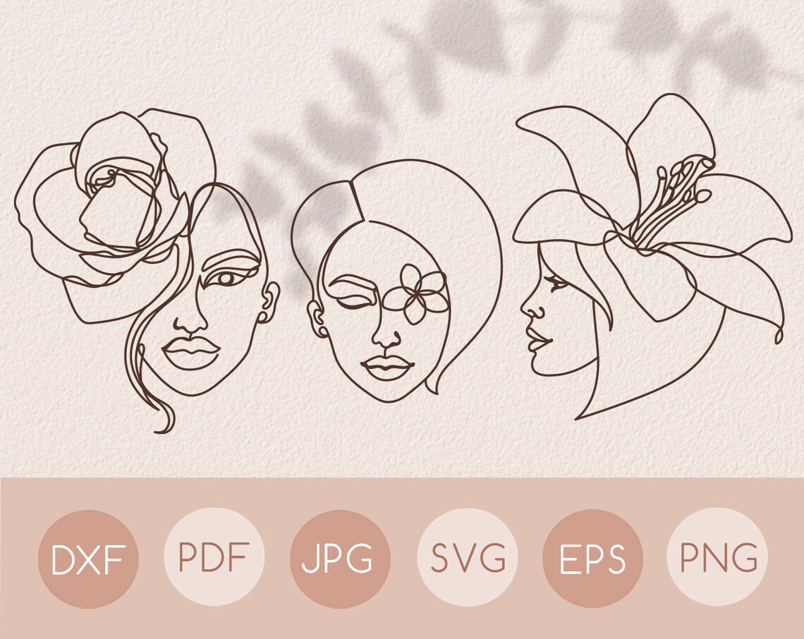 One line art femme visage fleur svg dessin, Abstrait minimal féminin ...