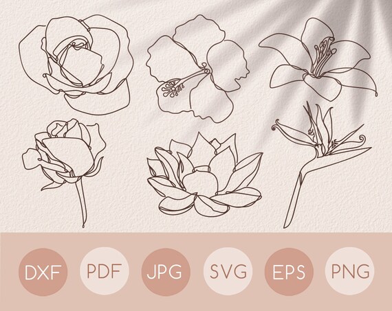One Line Floral Svg Drawing Set Single Line Drawing Rose | Etsy