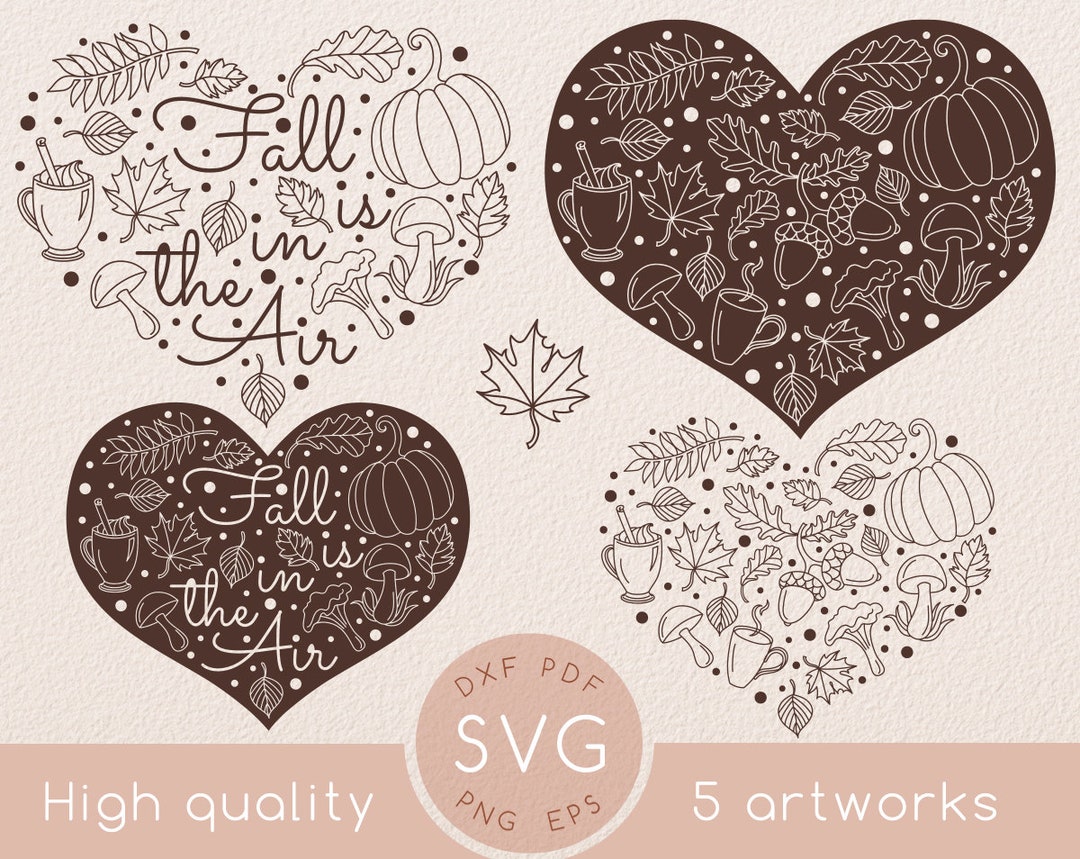 Autumn Leaves in a Shape of a Heart Svg, Fall Leaf Clipart, Botanical ...