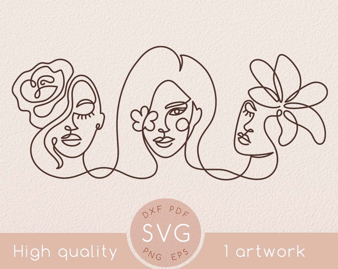 One Line Woman Abstract Face With Flower Svg Drawing, Abstract Minimal ...