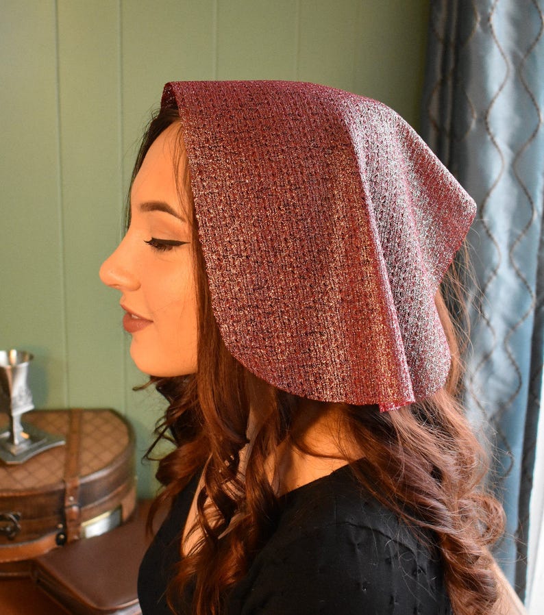 Religious Head Covering, Veil, Scarf, Triangle, Mantilla, Red Knit With ...