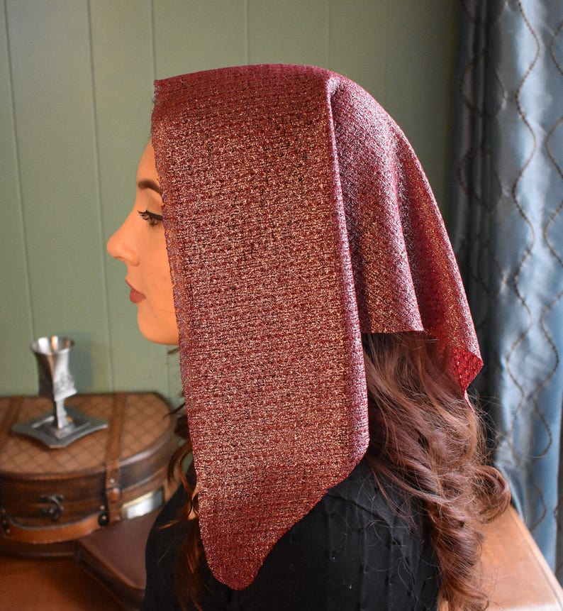 Religious Head Covering, Veil, Scarf, Triangle, Mantilla, Red Knit With ...