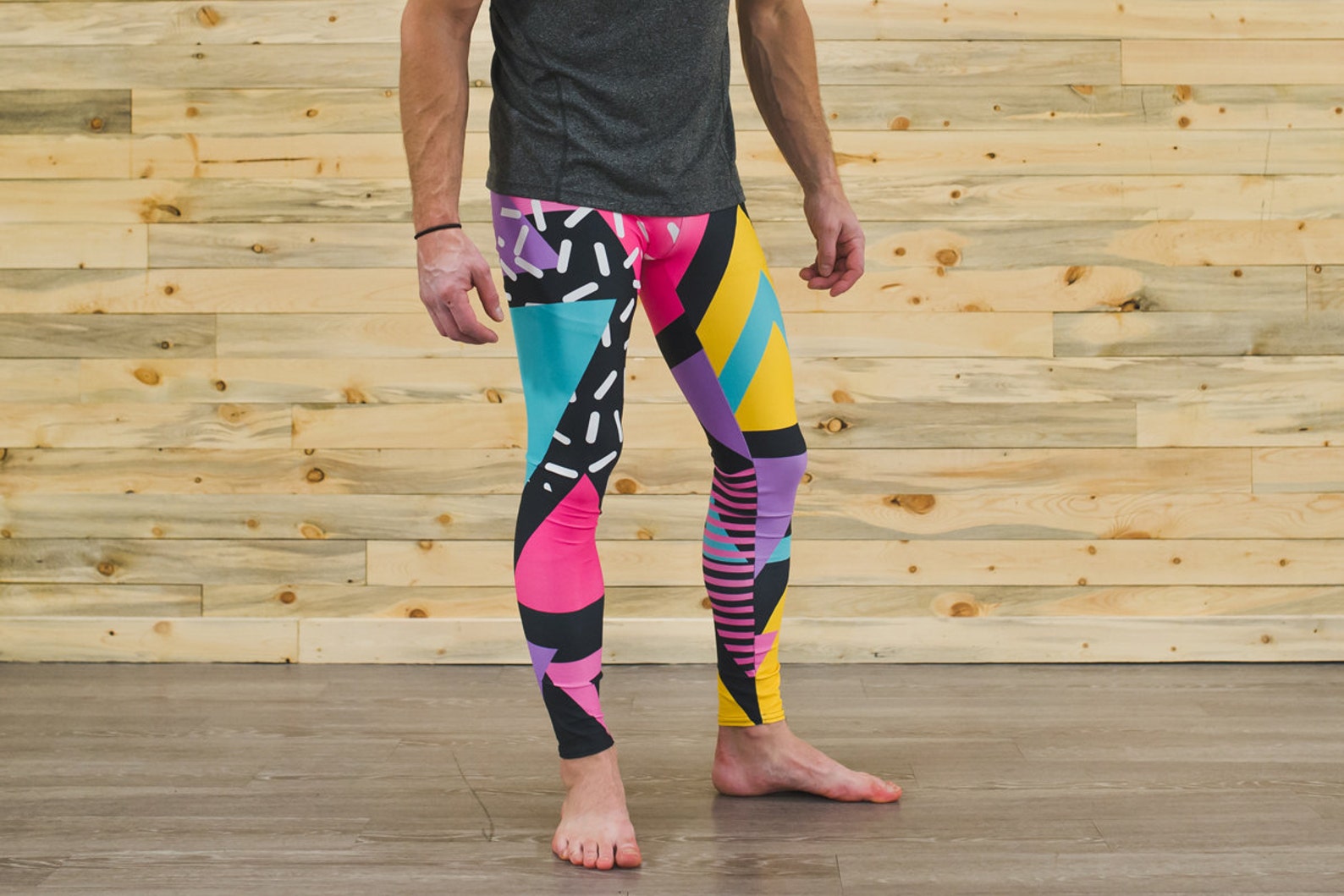 Neon Geometric Unisex Retro Tights for Climbing Yoga Fitness Running ...